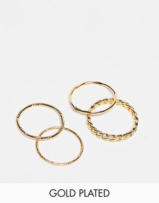 Orelia 18k gold plated metal chain ring 4 pack | ASOS
