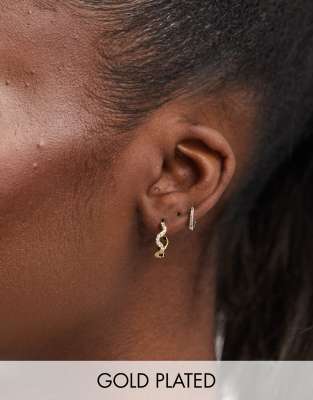 Orelia 18k gold plated pave crystal wave huggie hoop earrings | ASOS