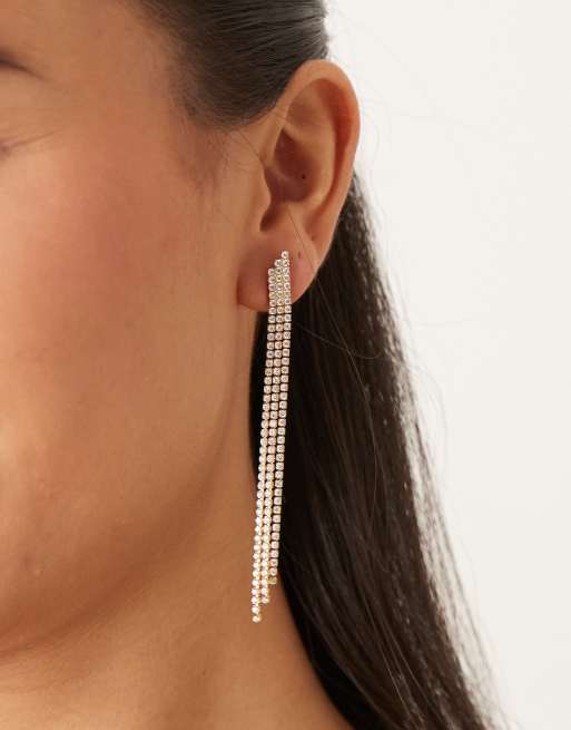 Orelia crystal waterfall chain drop earrings in gold plated | ASOS