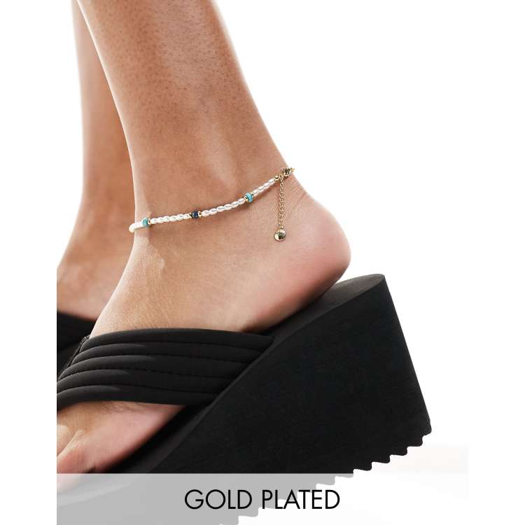 Orelia gold plated pearl sp stone beaded anklet in multi ASOS