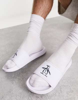 Original Penguin logo sliders in white | ASOS