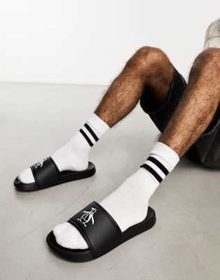 Original Penguin – Slider mit Logo in Schwarz | ASOS