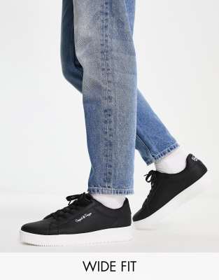 Original Penguin Wide Fit flatform lace up trainers in black | ASOS