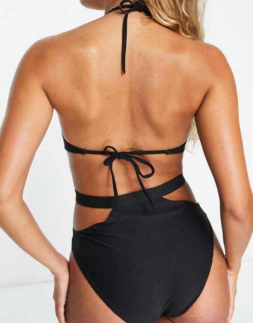 & Other Stories – Badeanzug in Schwarz mit eckigem Ausschnitt und Aussparungen | ASOS