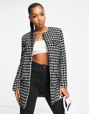 & Other Stories collarless dogtooth acket in black and white | ASOS