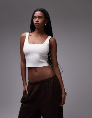 & Other Stories knitted cropped singlet top with square neck in off ...