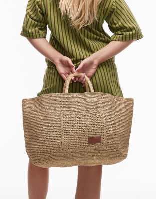 & Other Stories large woven straw tote bag with real leather strap in ...