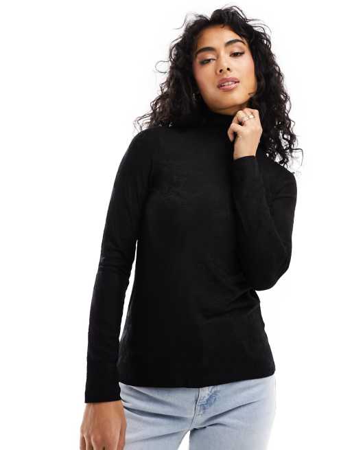& Other Stories long sleeve high neck stretch top in black jacquard | ASOS