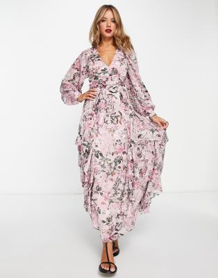 & Other Stories - Maxi jurk met overslag, ruches en burn-out bloemenprint | ASOS