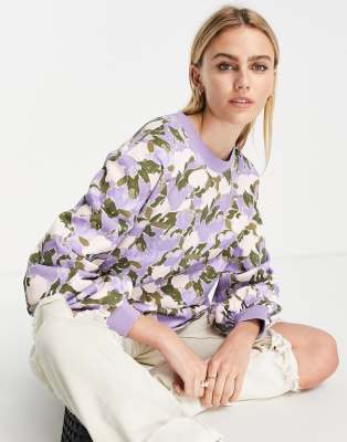 Other Stories & Cotton Floral Print Sweatshirt In Lilac - Lilac-purple ...