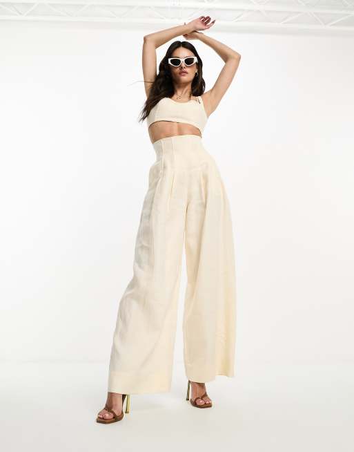 & Other Stories - Pantalon d'ensemble en lin avec taille corsetée - Blanc | ASOS