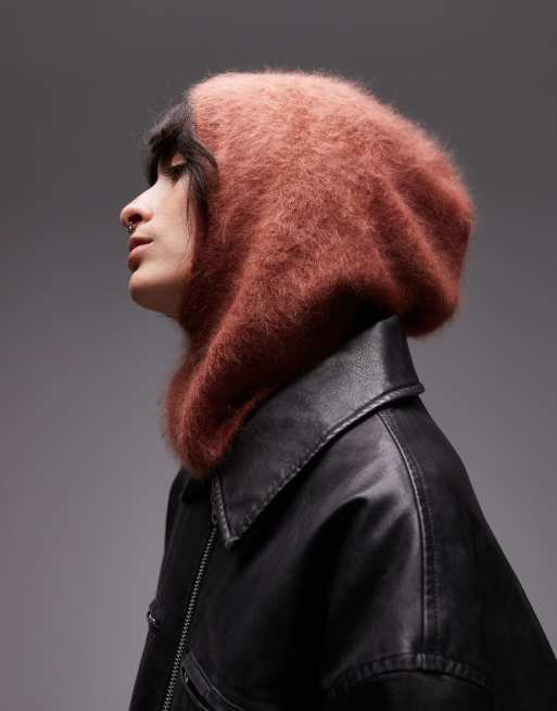 & Other Stories premium hairy c wool hood in dark red rust | ASOS