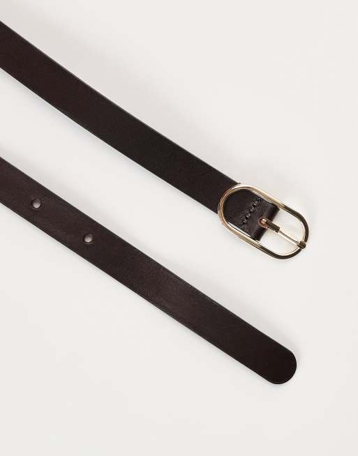 & Other Stories real leather thin belt with gold-tone buckle in brown ...