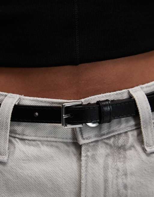 & Other Stories real leather thin square buckle belt in black | ASOS