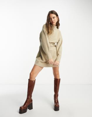 & Other Stories - Robe courte en maille avec ceinture - Beige | ASOS