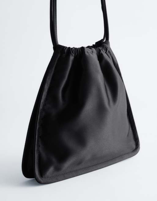 & Other Stories satin draw cord shoulder bag in black | ASOS