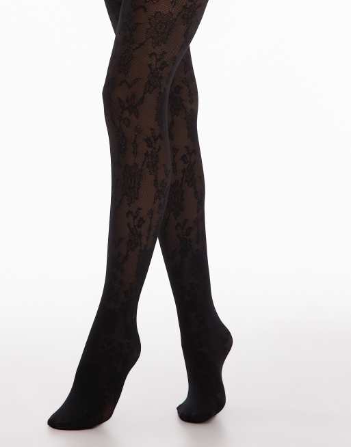 & Other Stories sheer lace print tights in black | ASOS