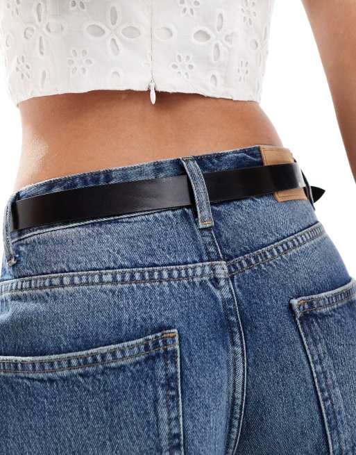 & Other Stories small leather mid waist belt with circle gold buckle in ...
