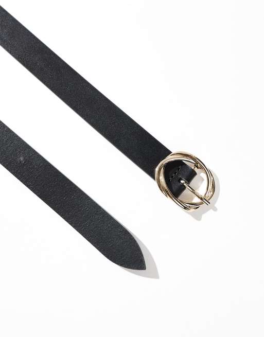 & Other Stories small leather mid waist belt with circle gold buckle in ...