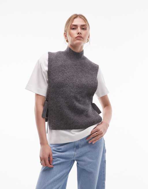 & Other Stories – Strick-Pullunder aus Woll-Mohair-Mix in Grau mit Stehkragen und seitlichem ...