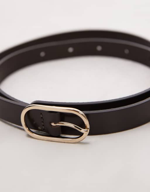 & Other Stories thin belt with gold buckle in brown | ASOS