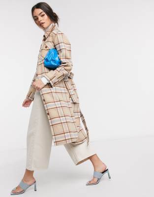 & Other Stories wool check longline shacket in gray and brown - MULTI ...