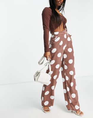 Outrageous Fortune wide leg pants in brown dot | ASOS