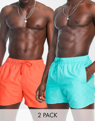 Pack ahorro de 2 shorts de baño cortos de color verde y rojo de ASOS ...