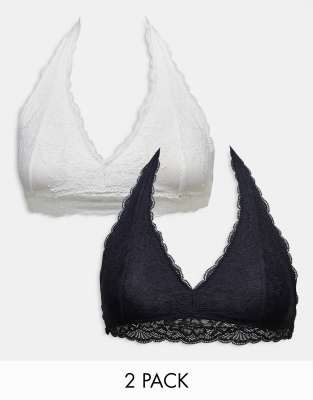 Pack de 2 bralettes de varios colores con cuello halter de encaje ...