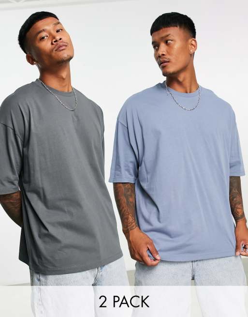 Pack De 2 Camisetas De Color Gris Y Azul Extragrandes Con Cuello