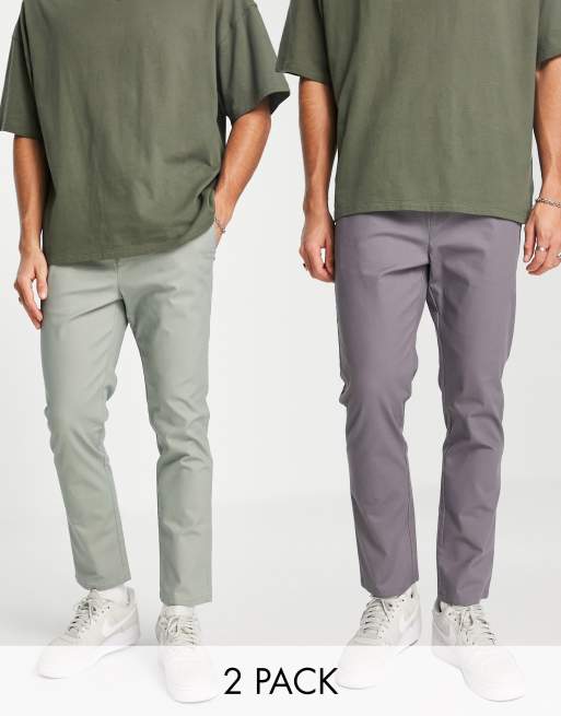 Pack De 2 Chinos De Color Verde Claro Y Gris Carbón De Corte Slim Con