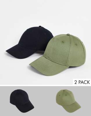 Pack de 2 gorras de color negro y caqui de New Look | ASOS
