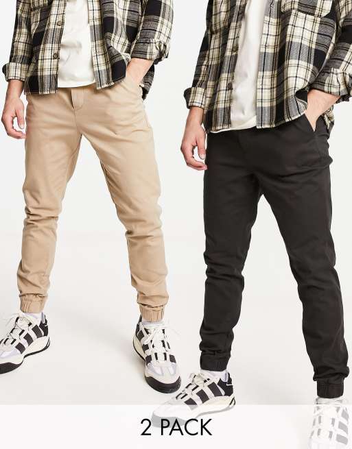 Pack de 2 pantalones chinos beis y negro con bajo ajustado de Jack & Jones Intelligence | ASOS