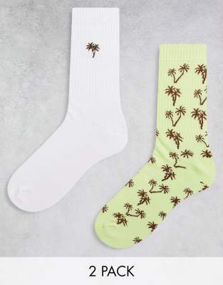 Pack de 2 pares de calcetines verdes con estampados de palmeras de ASOS ...