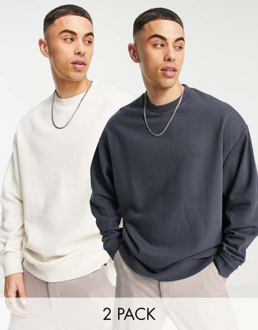 Pack De 2 Sudaderas De Color Negro Lavado Y Beis Extragrandes De Asos
