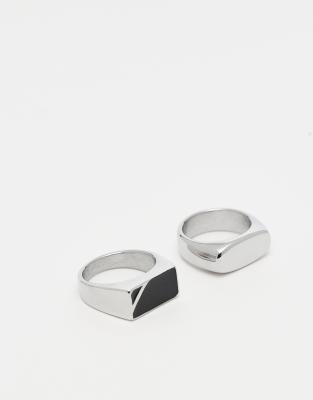 Pack de 2 anillos plateados tipo sello de acero inoxidable resistente ...