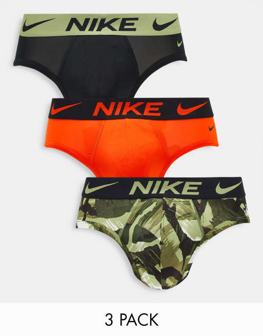 Pack de 3 calzoncillos hipster de color naranja, negro y con estampado de camuflaje de Nike | ASOS