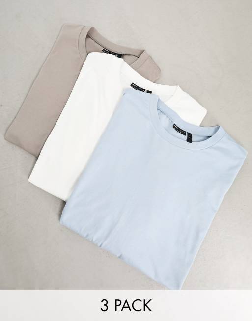 Pack De 3 Camisetas Extragrandes De Cuello Redondo De Color Azul Beis