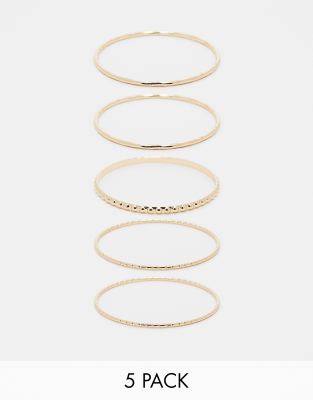 Pack de 5 pulseras doradas rígidas de Weekday | ASOS