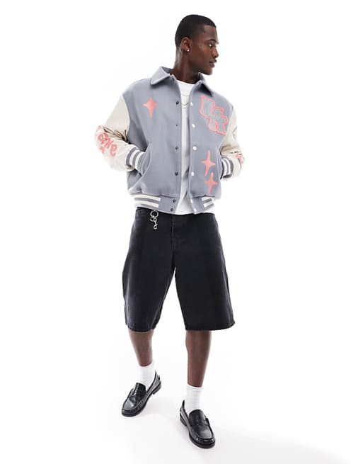 Pacsun LA crash varsity bomber jacket in grey | ASOS Pacsun LA crash varsity bomber jacket in grey | ASOS