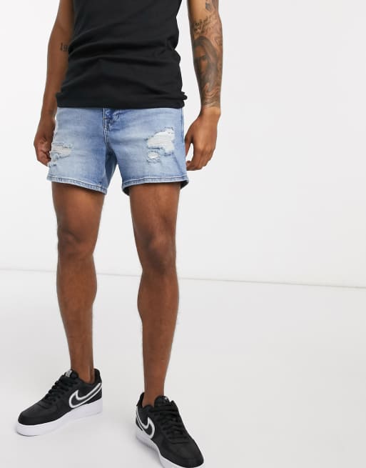 Pantalones Cortos Vaqueros De Corte Slim Y Estilo Corto En Azul Lavado