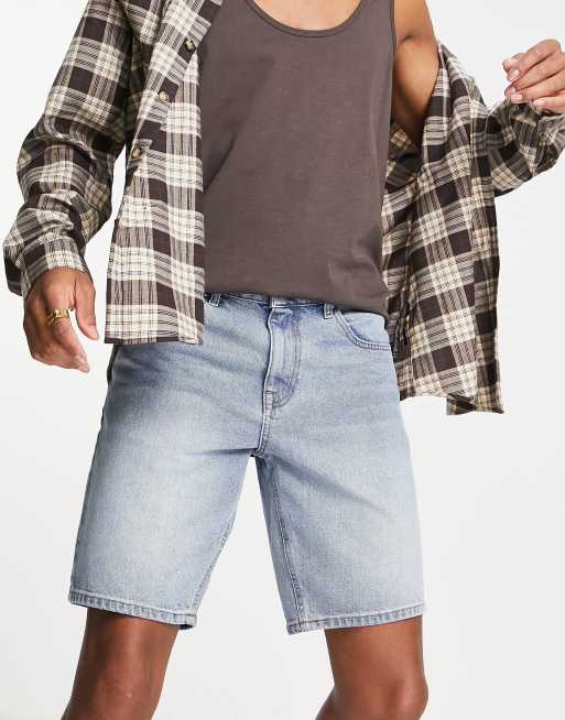 Pantalones Cortos Vaqueros Rígidos Clásicos Con Lavado Azul Tintado De