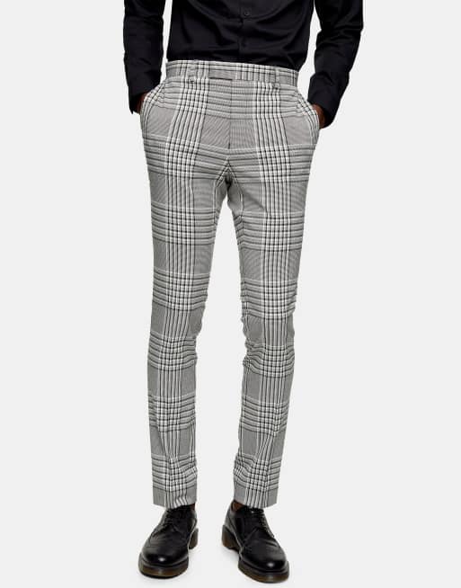 Pantalones De Traje A Cuadros Grises De Corte Superpitillo De Topman Asos
