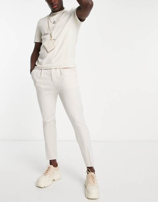 Pantalones De Vestir Color Crudo De Corte Tapered De Asos Design Asos