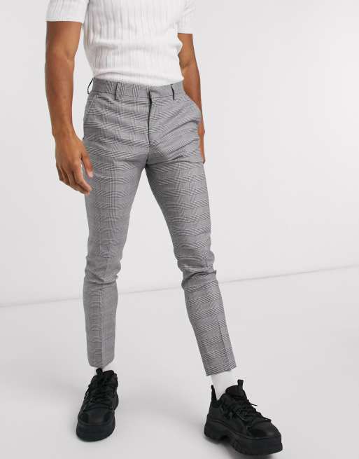Pantalones De Vestir De Corte Superpitillo A Cuadros Monocromáticos De