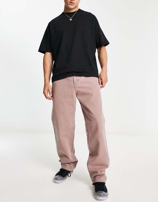 Pantalones Morados De Corte Recto Holgado Con Acabado Lavado Simple De