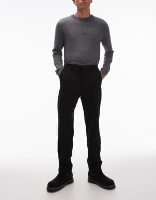 Pantalones negros de corte slim con cordón ajustable en la cintura de ...