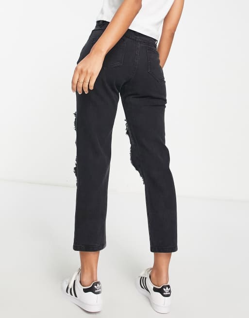 Parisian extreme rip mom jeans in charcoal | ASOS