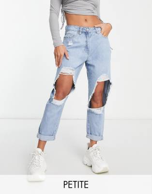 Parisian Petite extreme rip jeans in light blue | ASOS
