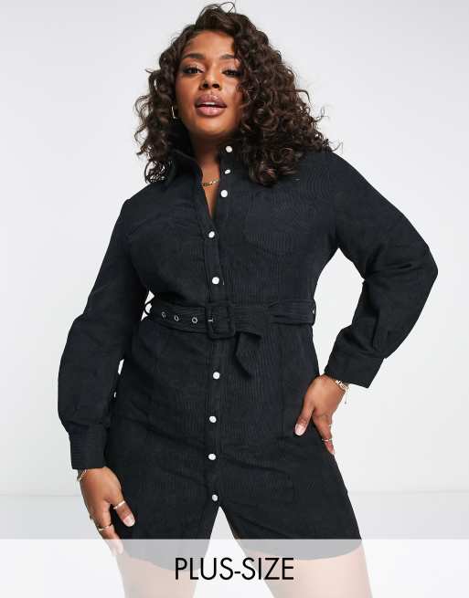 Parisian Plus cord belted mini dress in black | ASOS